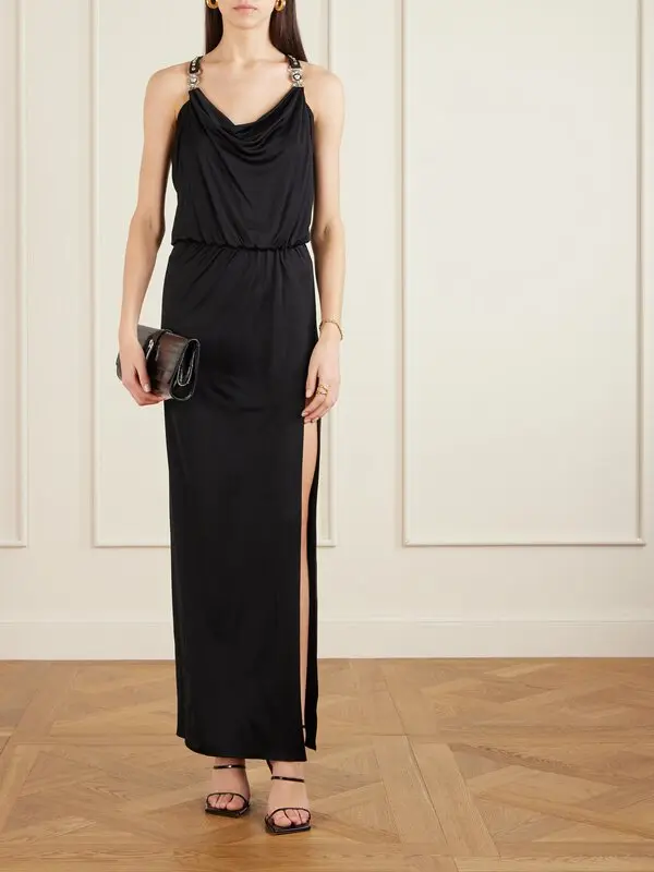 Versace Embellished Draped Jersey Gown