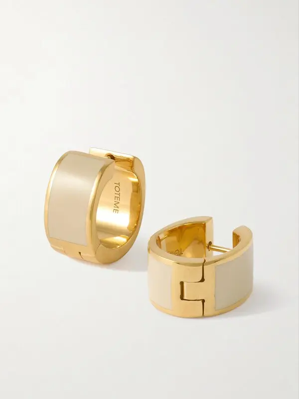 TOTEME Gold-plated Enamel Hoop Earrings - Off-white