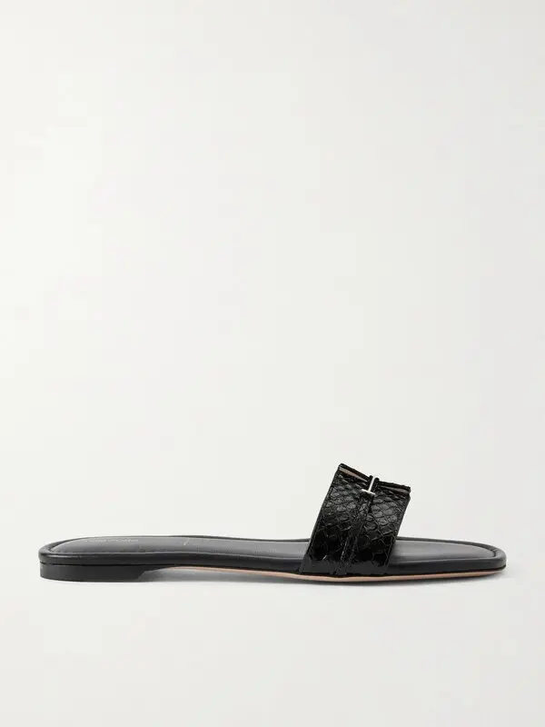 TOM FORD Embellished Snake-effect Leather Slides - Black