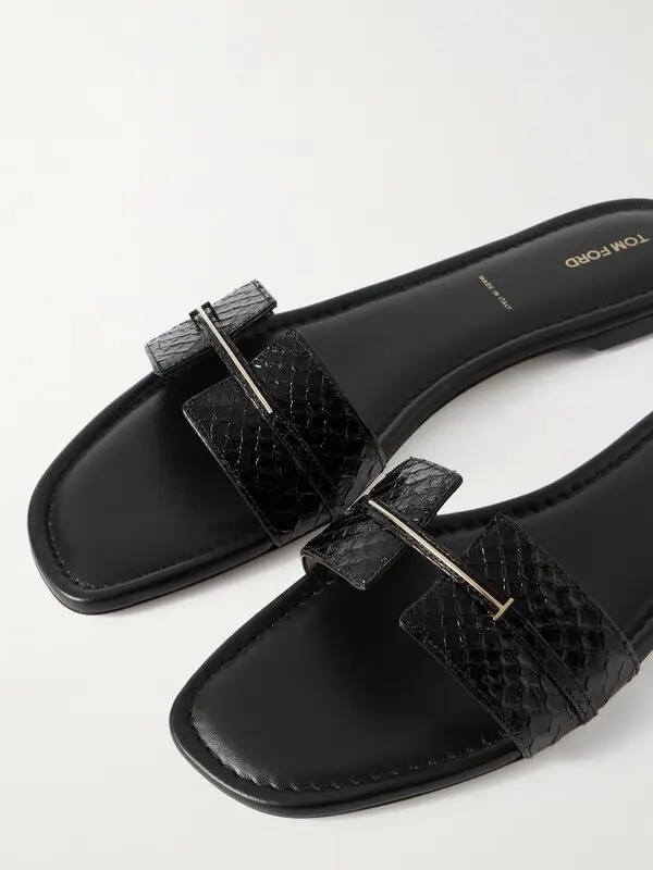 TOM FORD Embellished Snake-effect Leather Slides