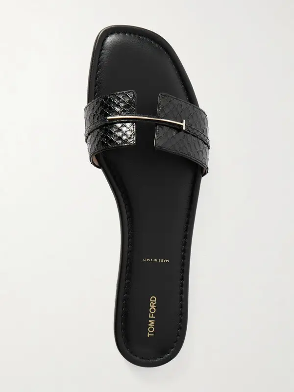 TOM FORD Embellished Snake-effect Leather Slides