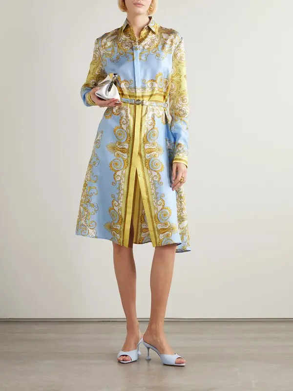 Versace Belted Printed Silk-twill Dress
