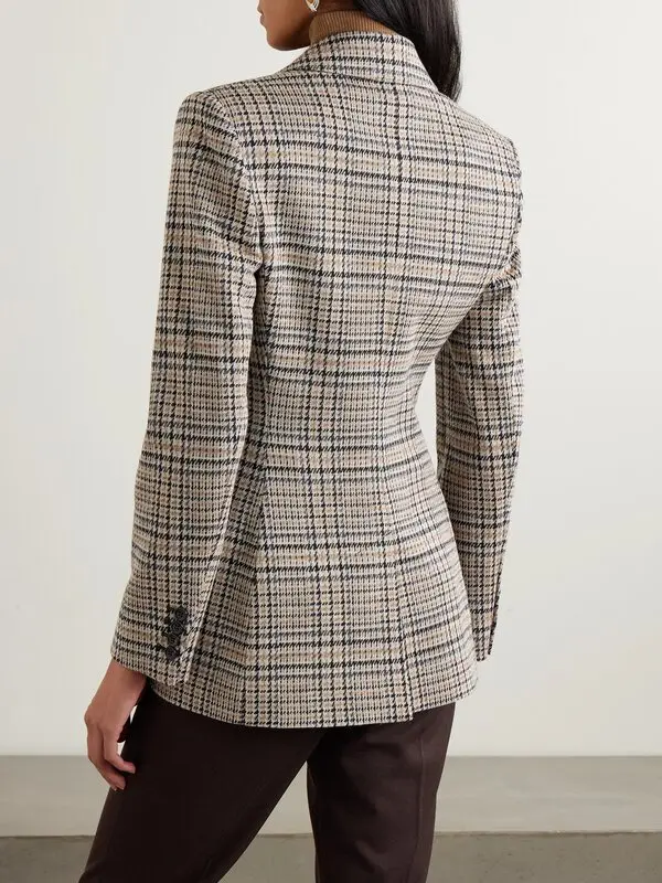 Max Mara Houndstooth Wool And Cotton-blend Double-breasted Blazer - Brown