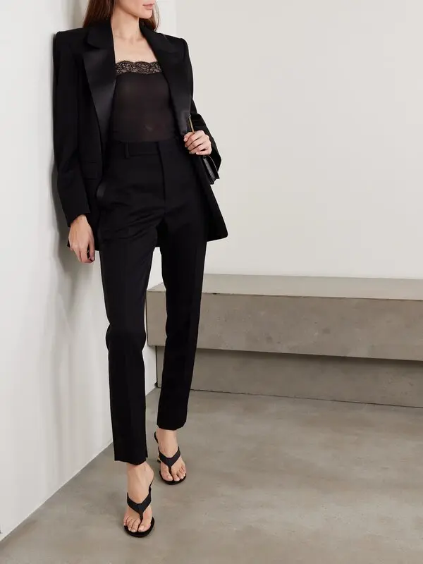 Saint Laurent Scalloped Lace-trimmed Ribbed Silk-jersey Tank