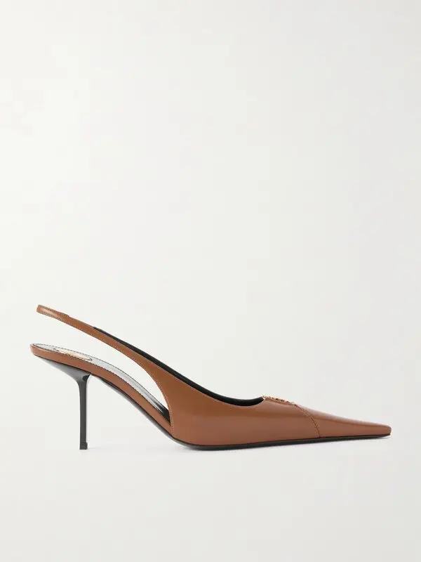 Saint Laurent Babylone Logo-embellished Leather Slingback Pumps - Brown