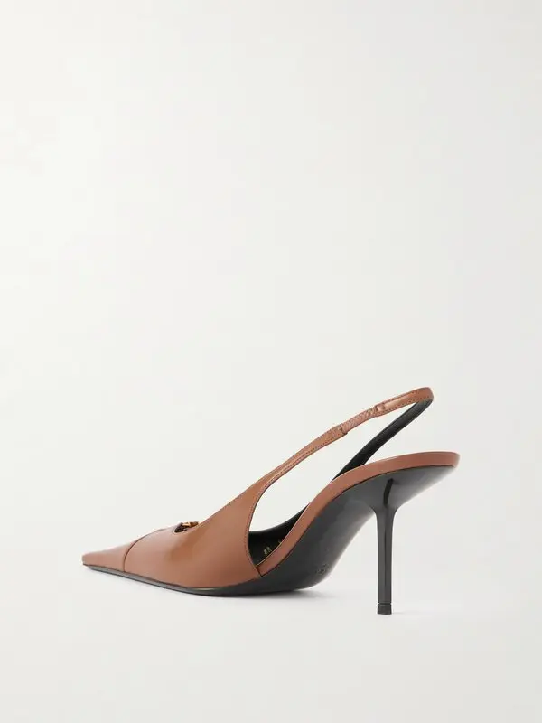 Saint Laurent Babylone Logo-embellished Leather Slingback Pumps - Brown