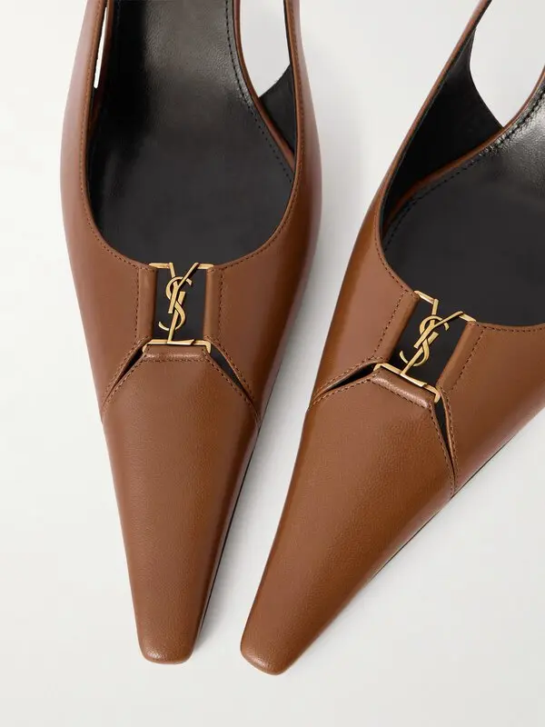 Saint Laurent Babylone Logo-embellished Leather Slingback Pumps - Brown