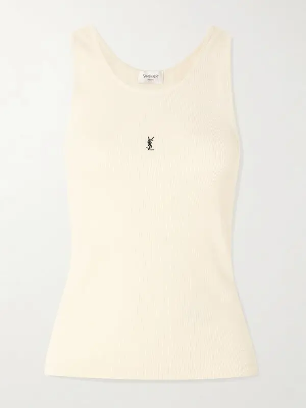 Saint Laurent Cassandre Embroidered Ribbed Tank