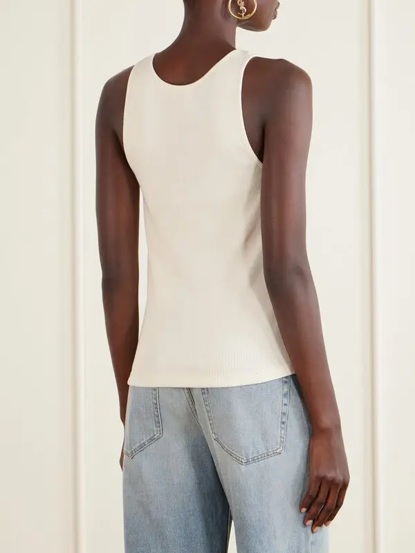 Saint Laurent Cassandre Embroidered Ribbed Tank - Neutrals