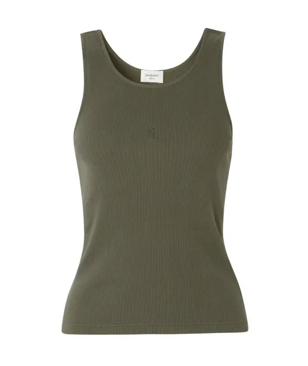 Saint Laurent Cassandre Embroidered Ribbed Tank - Green
