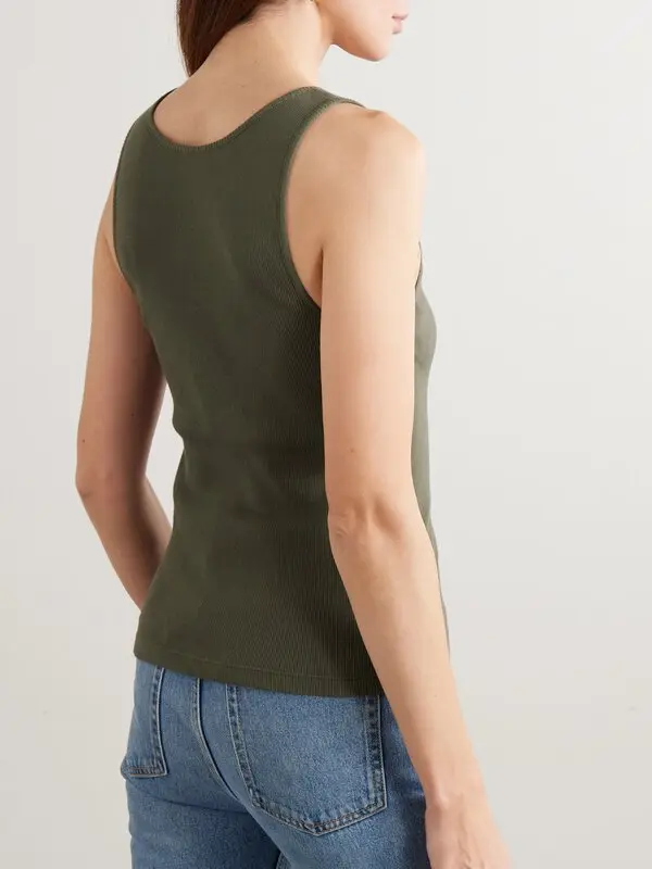 Saint Laurent Cassandre Embroidered Ribbed Tank - Green