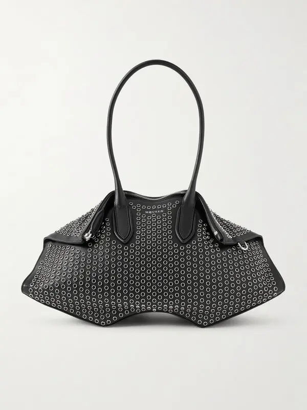 Alexander McQueen Manta Eyelet-embellished Leather Shoulder Bag - Black