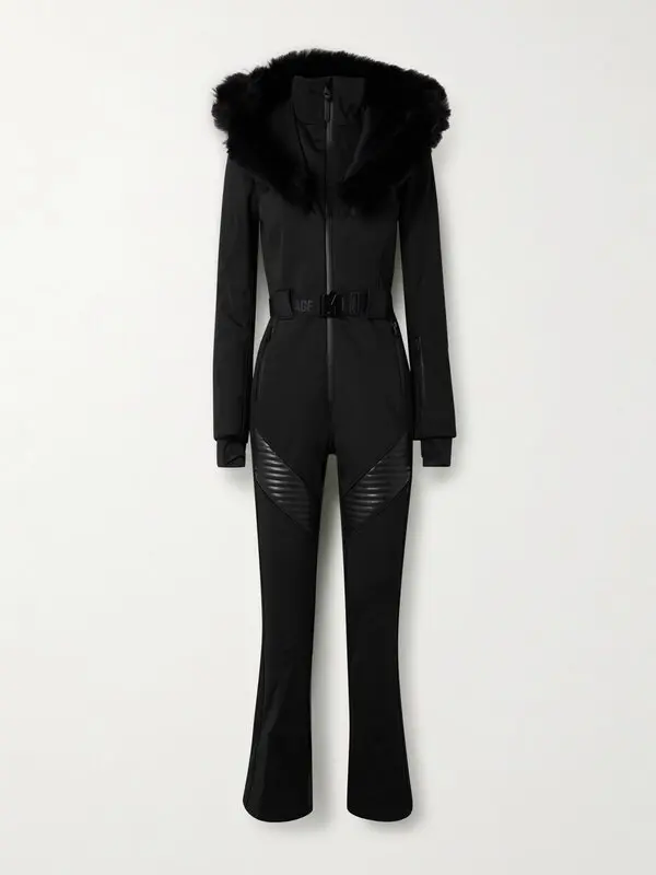 Mackage Elle Hooded Belted Shearling-trimmed Padded Ski Suit