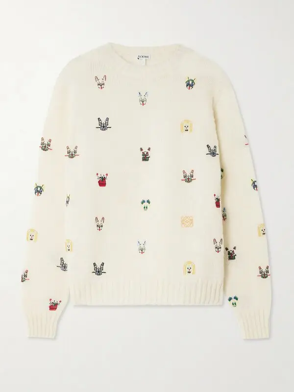 Loewe Louis Wain Embroidered Wool-blend Sweater - Cream