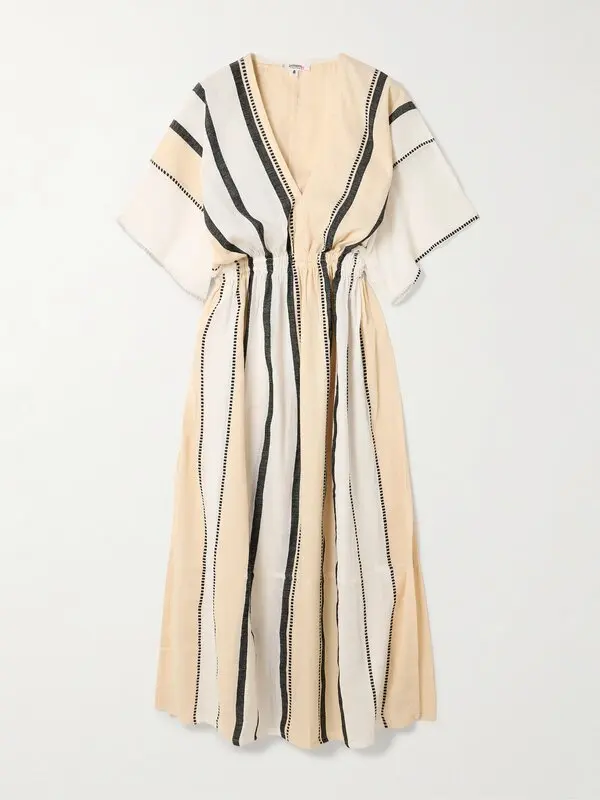 LEMLEM Leila Striped Cotton Midi Dress - Cream