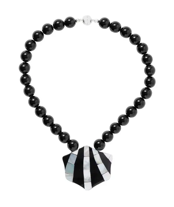 JULIETTA Maris Silver-tone Onyx, Resin And Shell Necklace - Black