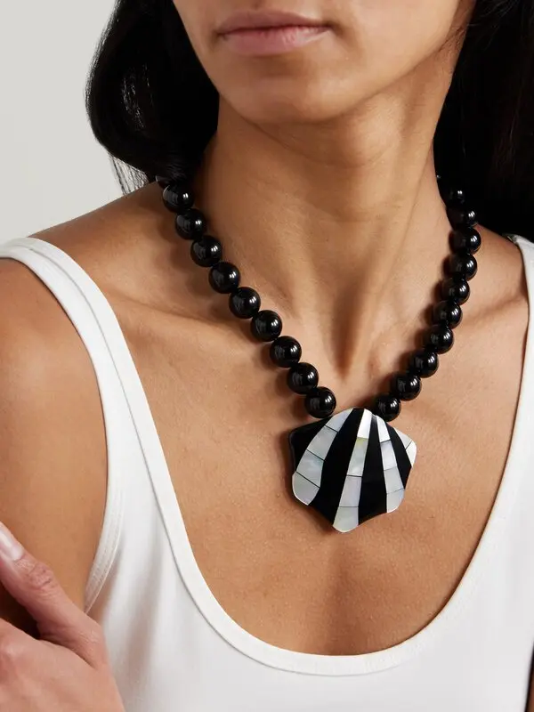 JULIETTA Maris Silver-tone Onyx, Resin, And Shell Necklace