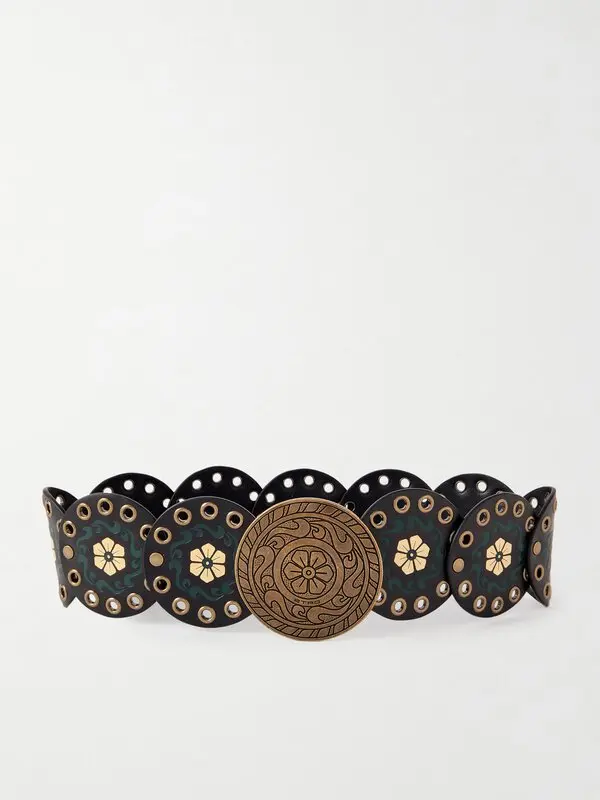 Etro Studded Eyelet-embellished Debossed Leather Belt - Black