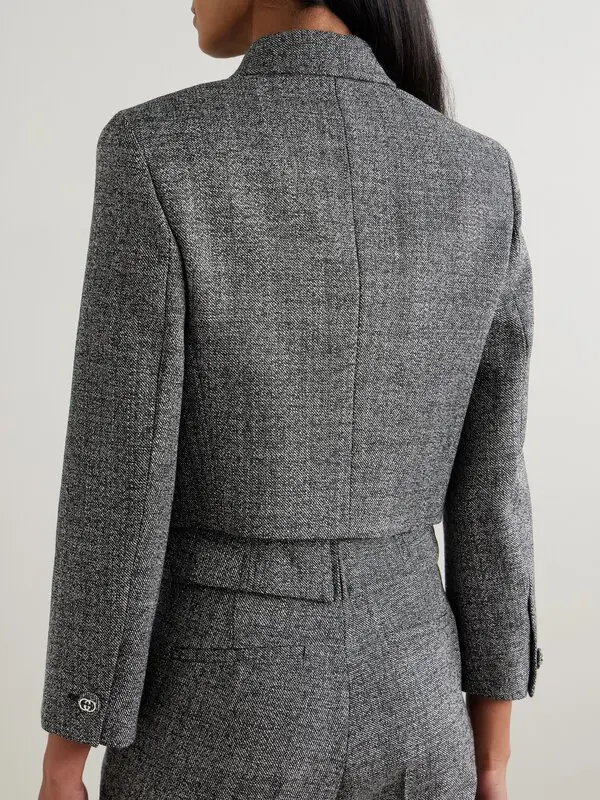 Gucci Cropped Wool-tweed Jacket - Black