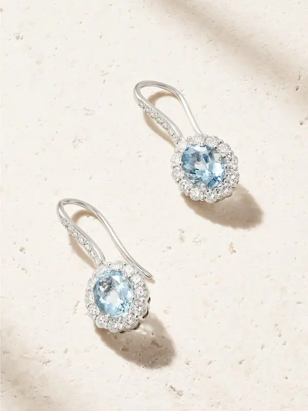 GARRARD 1735 Platinum, Aquamarine And Diamond Earrings - Gold