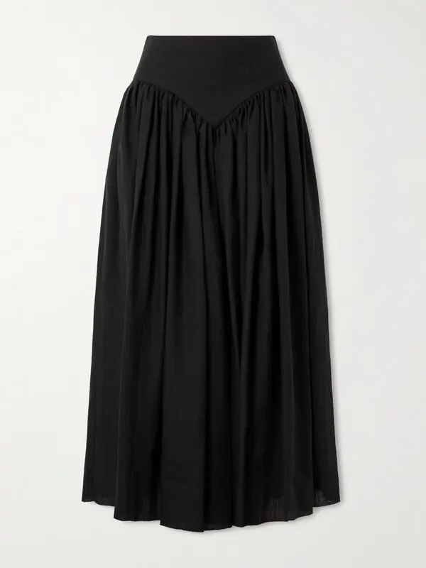 Gabriela Hearst Juniper Frayed Paneled Linen Midi Skirt - Black