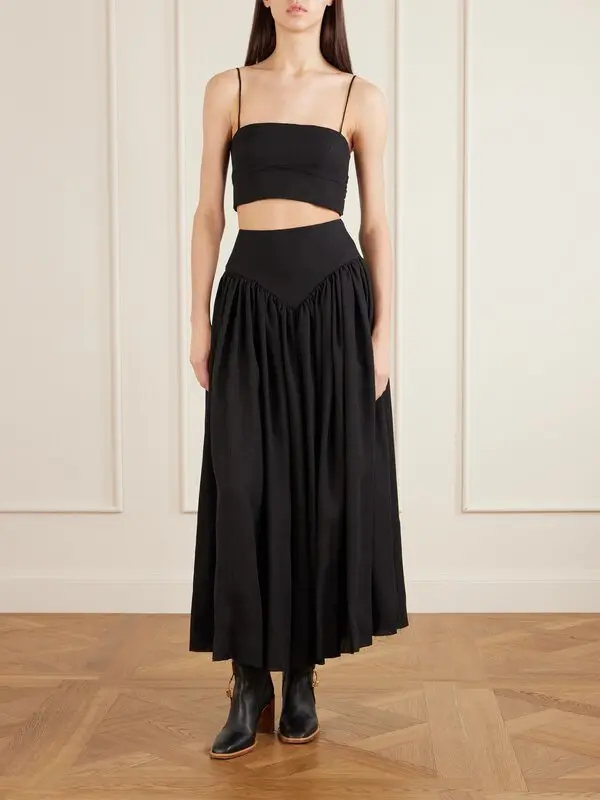 Gabriela Hearst Juniper Frayed Paneled Linen Midi Skirt - Black