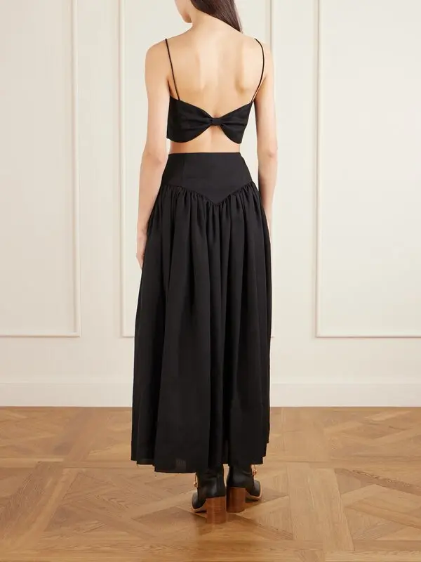 Gabriela Hearst Juniper Frayed Paneled Linen Midi Skirt - Black