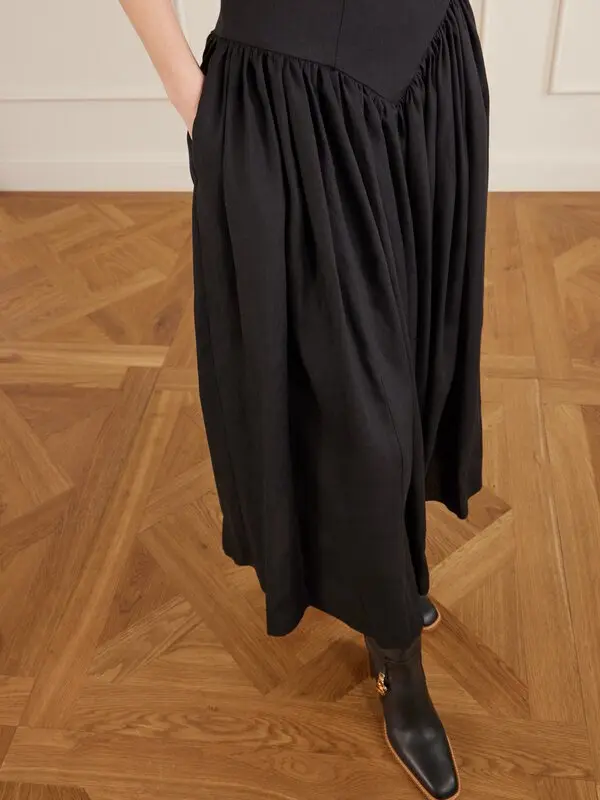 Gabriela Hearst Juniper Frayed Paneled Linen Midi Skirt - Black