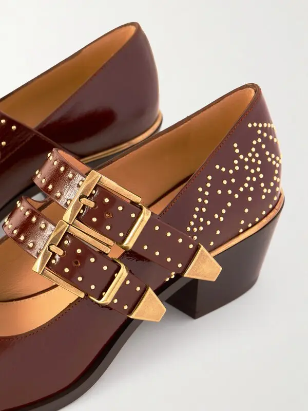 Chloé Susanna Studded Leather Mary Jane Pumps - Brown