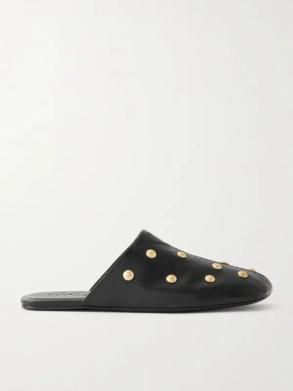 Chloé Studded Textured Leather Slip-ons - Black