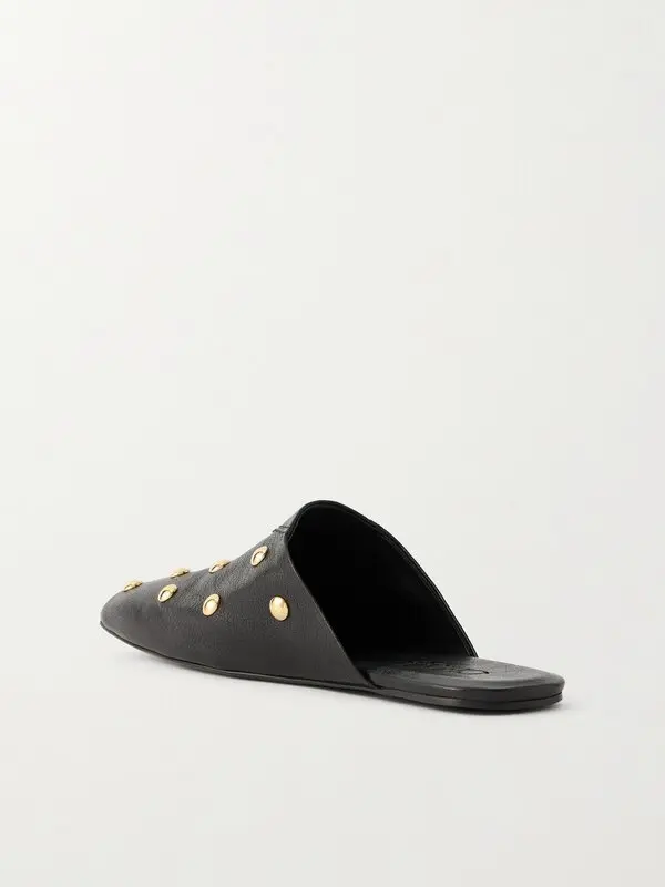 Chloé Studded Textured Leather Slip-ons - Black