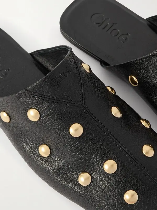 Chloé Studded Textured Leather Slip-ons - Black