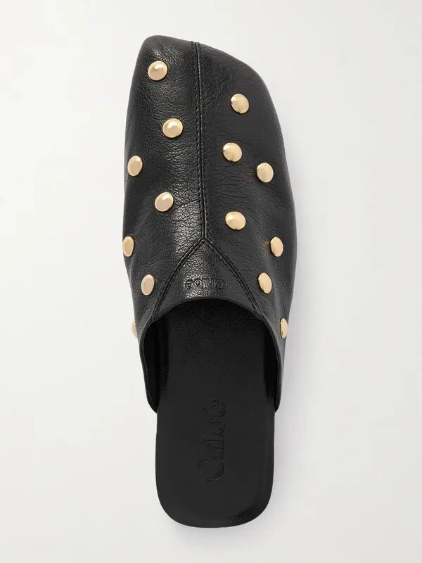 Chloé Studded Textured Leather Slip-ons - Black