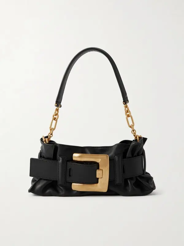 Balmain Anthem Buckled Leather Shoulder Bag - Black