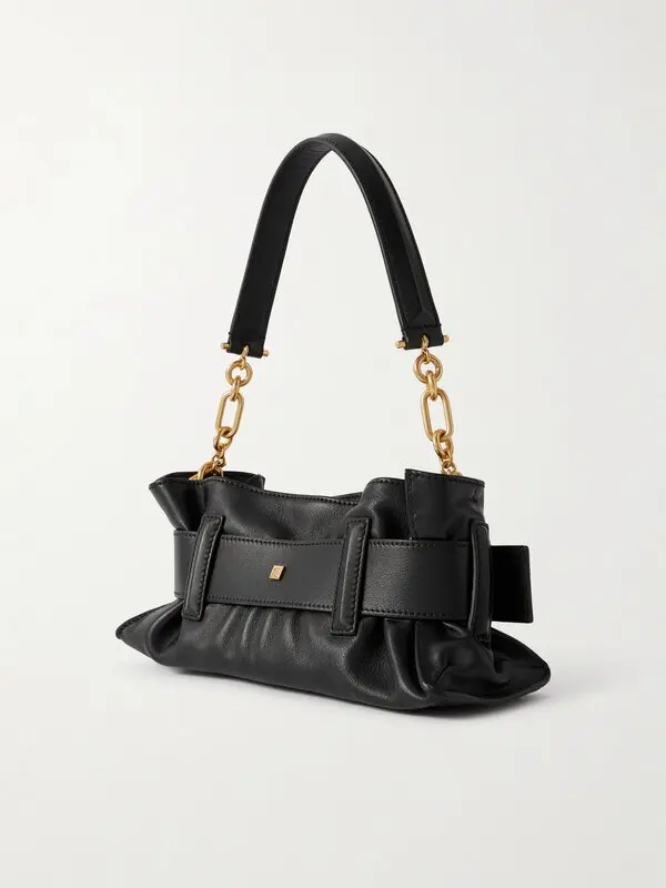 Balmain Anthem Buckled Leather Shoulder Bag - Black