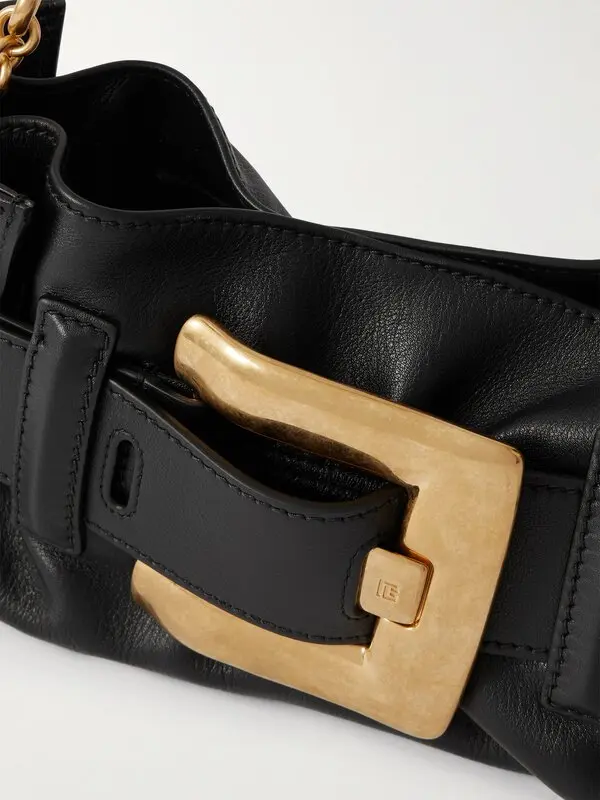 Balmain Anthem Buckled Leather Shoulder Bag - Black