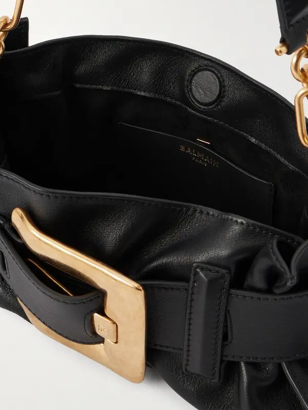 Balmain Anthem Buckled Leather Shoulder Bag - Black