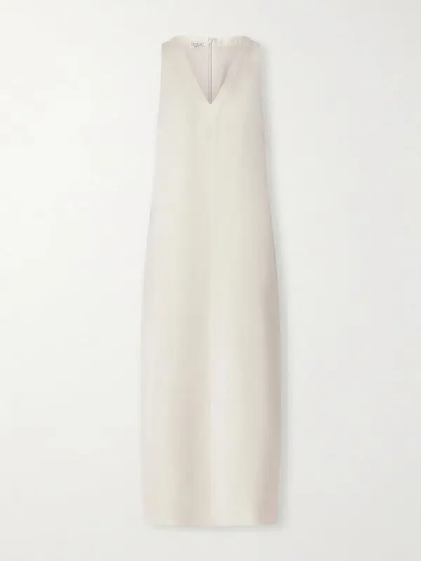 Brunello Cucinelli Crepe Midi Dress - Neutrals