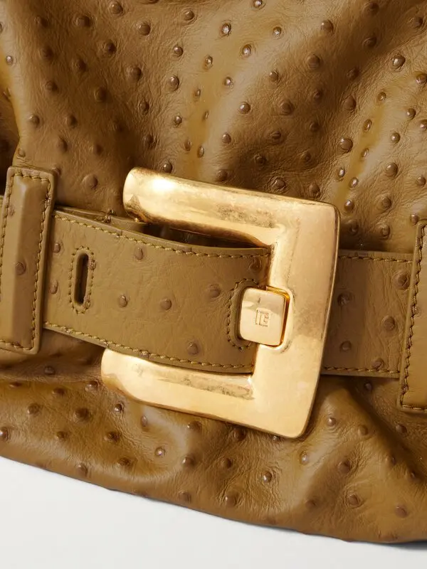 Balmain Anthem Buckled Ostrich-effect Leather Shoulder Bag - Brown