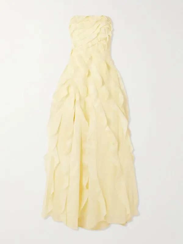 Aje Allairie Strapless Ruffled Faille Gown - Yellow