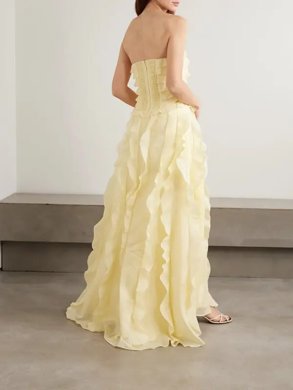 Aje Allairie Strapless Ruffled Faille Gown - Yellow