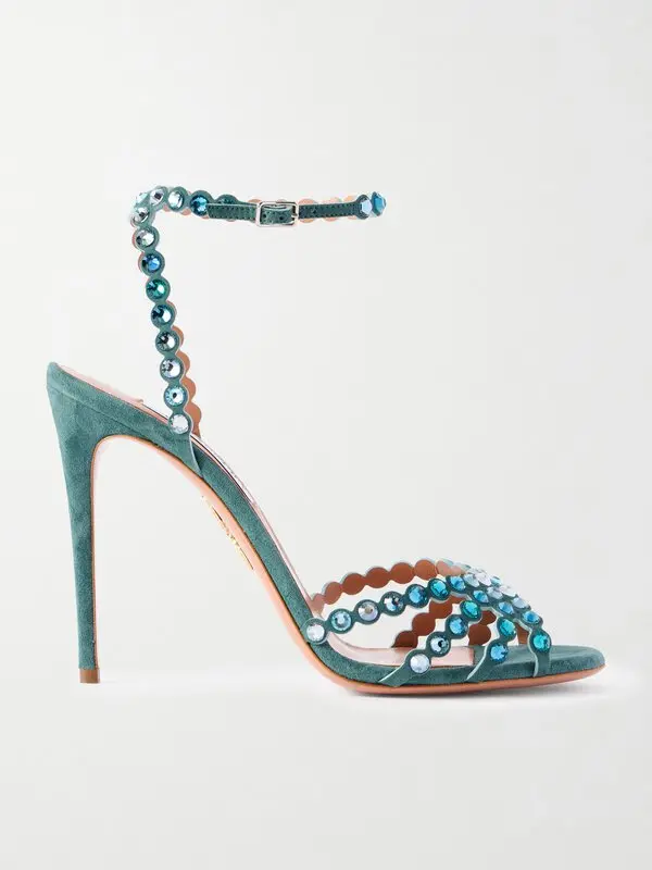AQUAZZURA Tequila 105 Crystal-embellished Leather Sandals - Blue