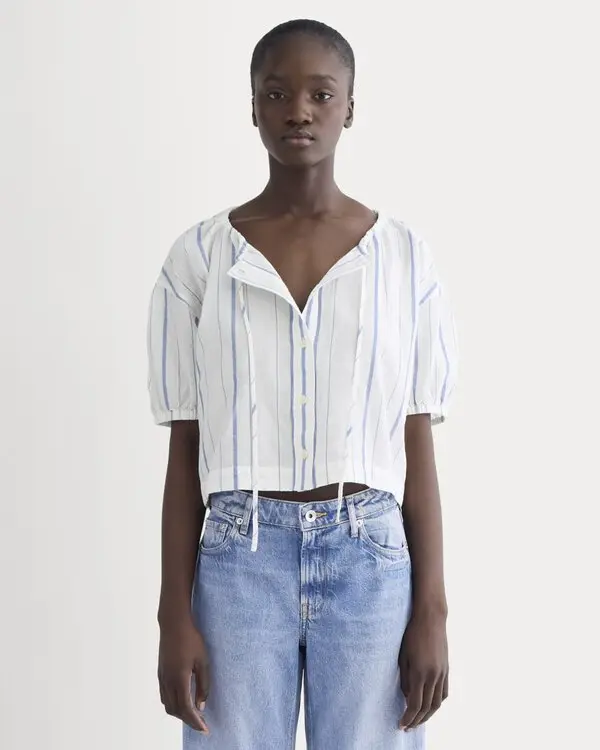 Everlane Gauze Button-up Blouse - Bone/dutch Blue