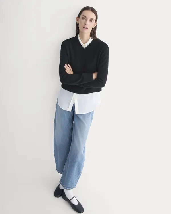Everlane Cashmere Cropped High-v Sweater - Black