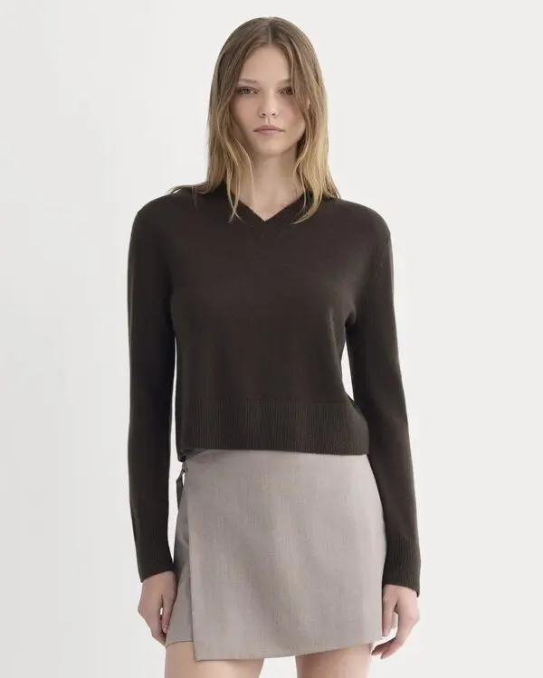 Everlane Cashmere Cropped High-v Sweater - Dark Chocolate