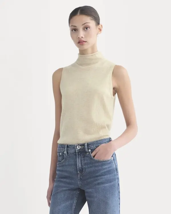 Everlane Cashmere Funnel-neck Tank Top Sweater - Heather Light Camel