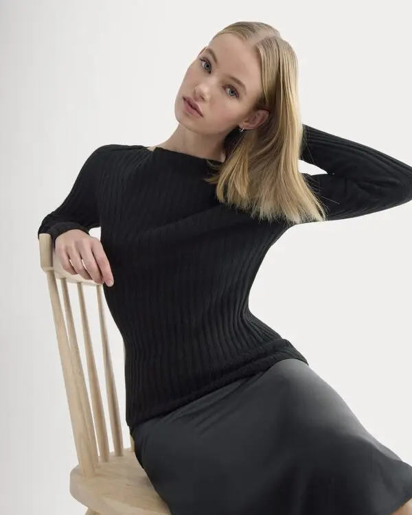 Everlane Cashmere Ribbed Boat-neck Sweater - Black