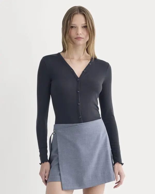 Everlane Sheer V-neck Cardigan In Butterluxe - Deep Navy