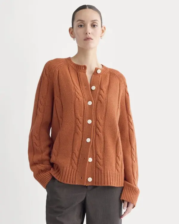 Everlane Cable Cardigan - Rust Heather