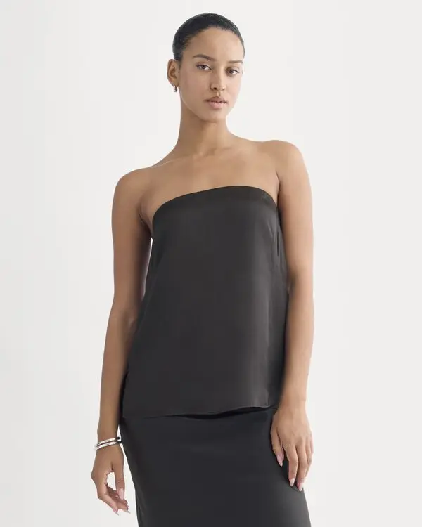 Everlane Thin Strap Cami Top In Silk Charmeuse - Black